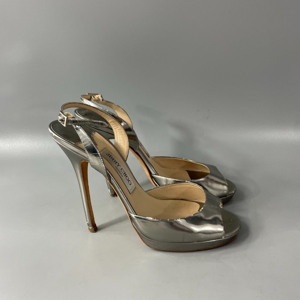 Jimmy Choo Silver Metallic Leather Slingback Heel San… - Gem
